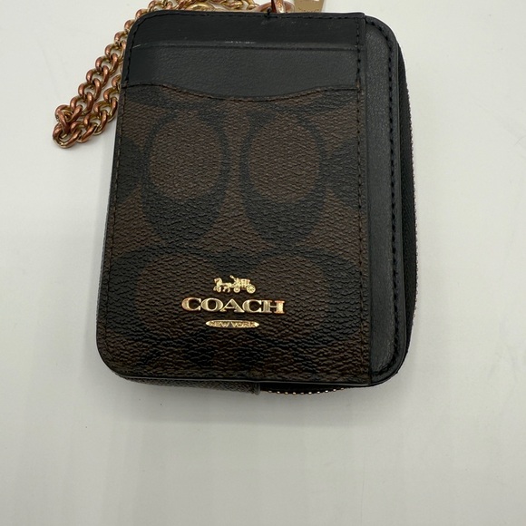 Coach | Bags | Coach Signature Canvas Zip Card Case Wallet With Chain ...